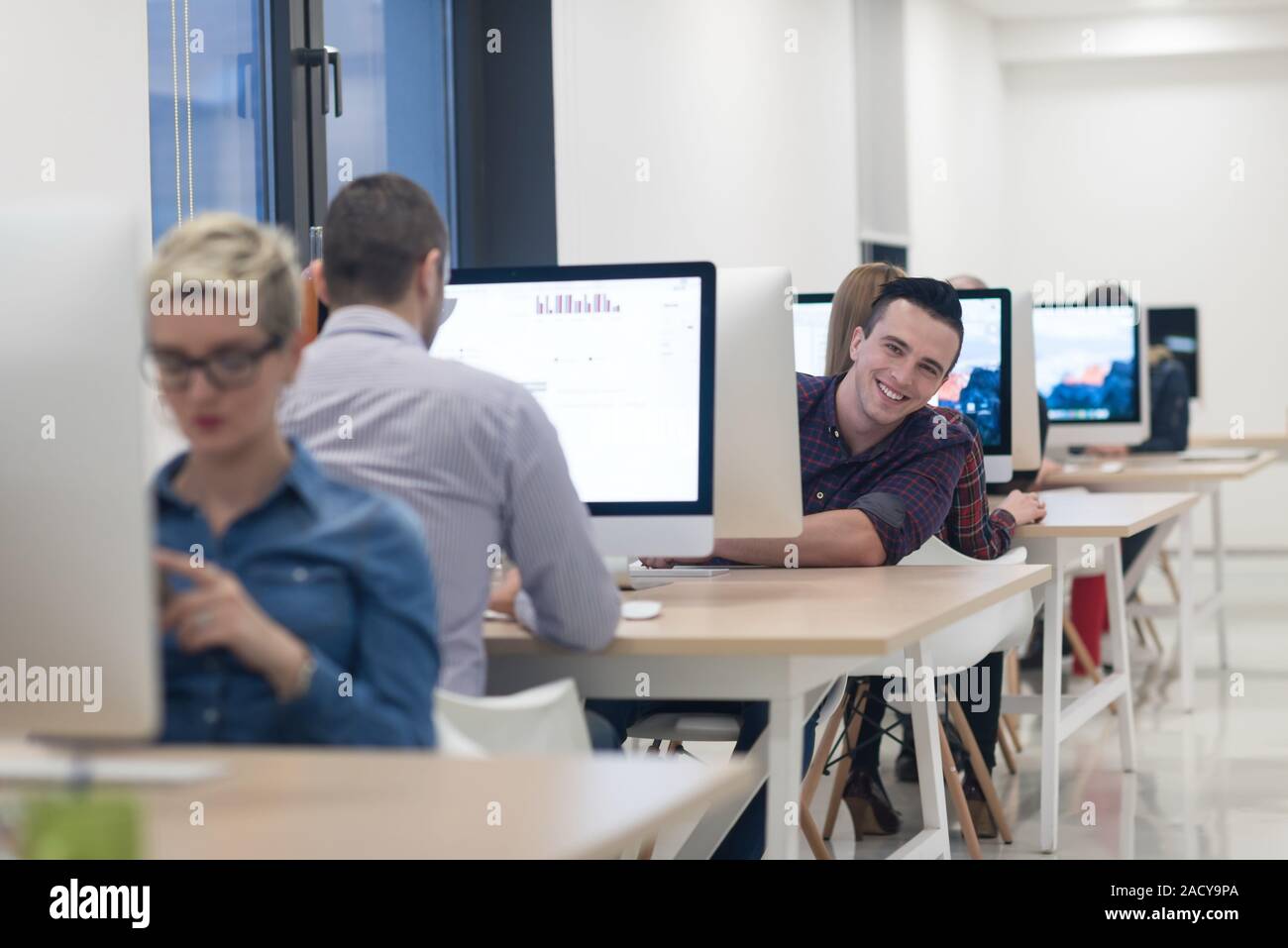 startup business, software developer working on desktop computer Stock ...