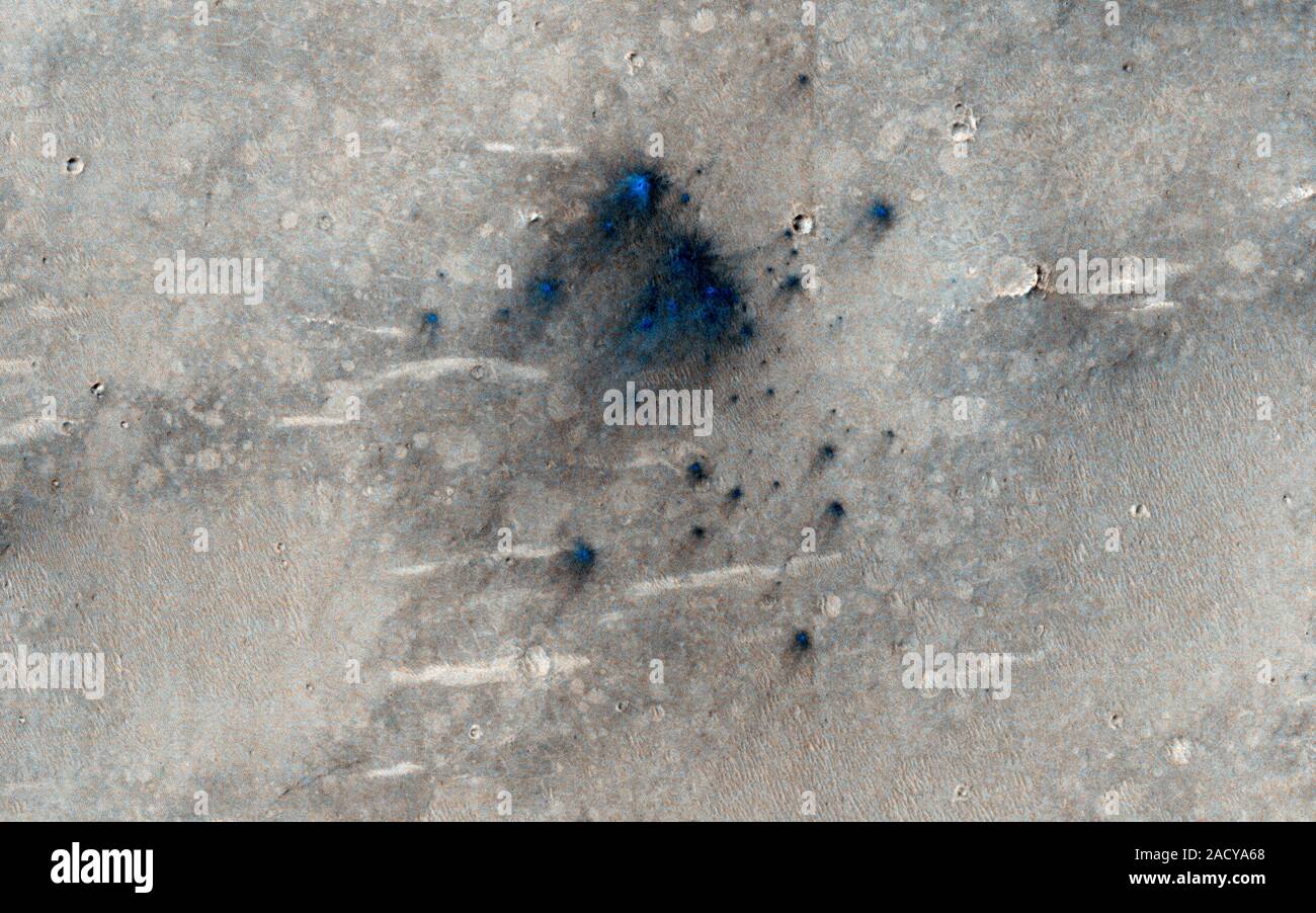 Martian impact craters. Mars Reconnaissance Orbiter (MRO) image of a ...