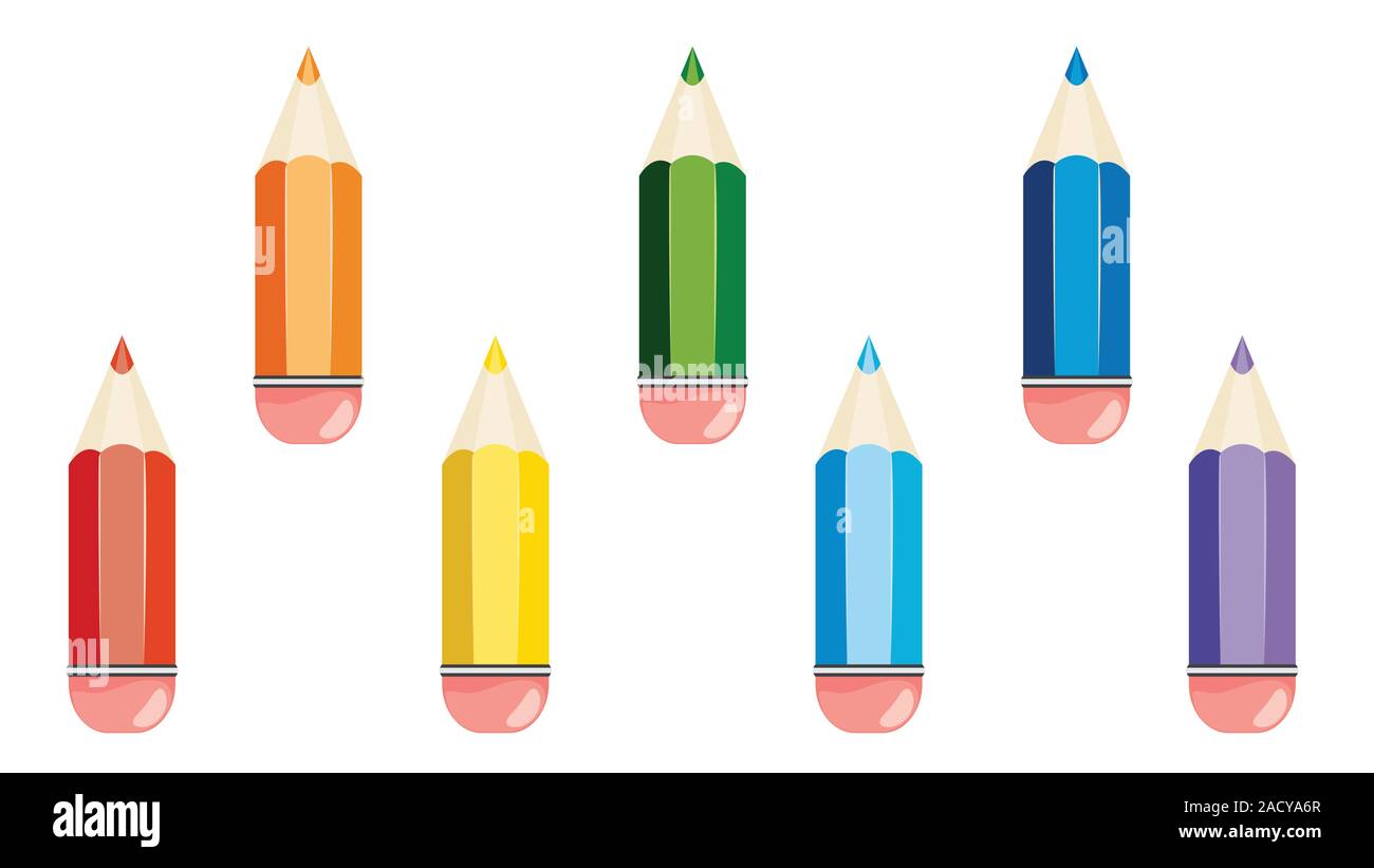 Set of school supplies, crayons, colored pencils illustration Stock ...