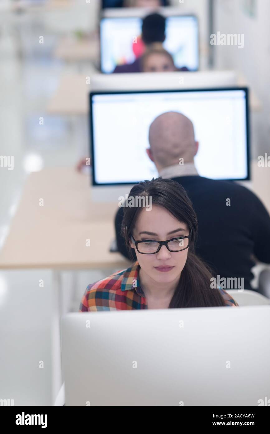startup business, woman working on desktop computer Stock Photo - Alamy