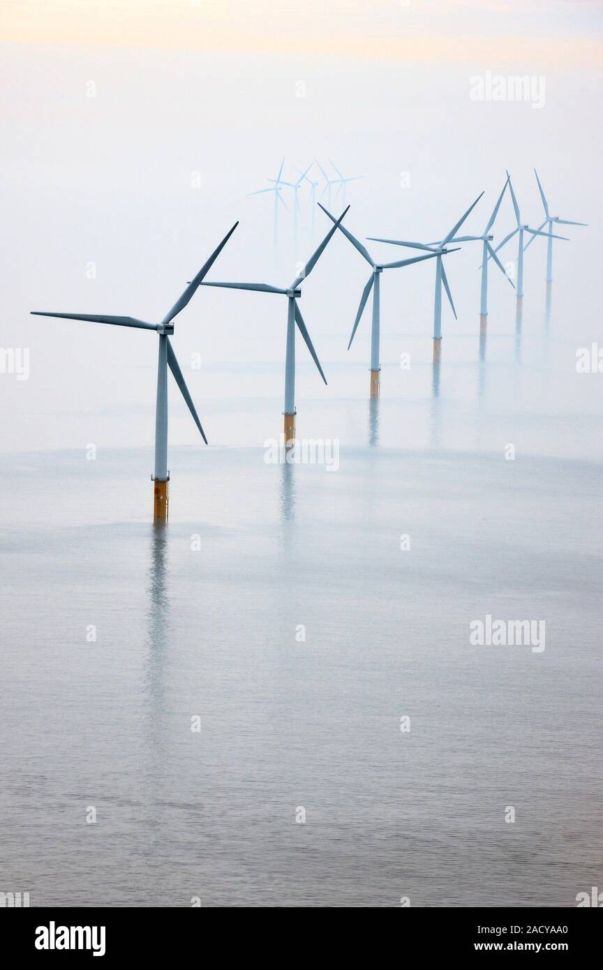 Offshore wind farm, aerial photograph. This is the Inner Dowsing wind ...