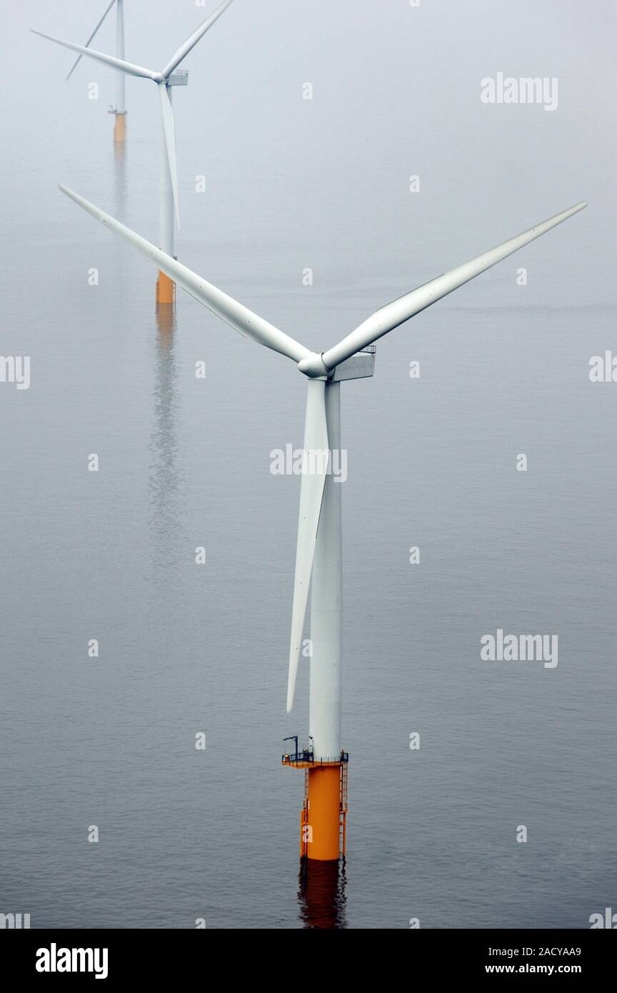 Offshore wind farm, aerial photograph. This is the Inner Dowsing wind ...
