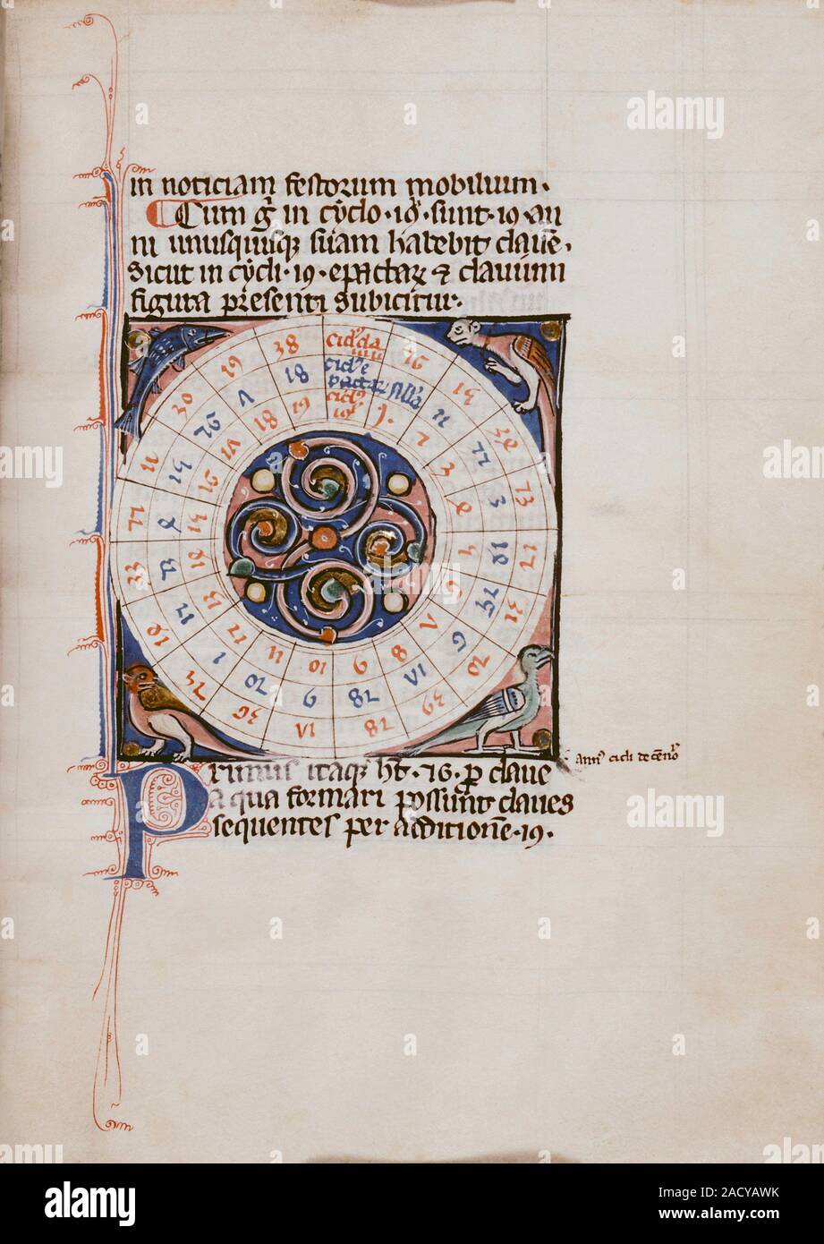 Medieval chart of the decemnovenale cycle. 1230 extract from De sphaera ...