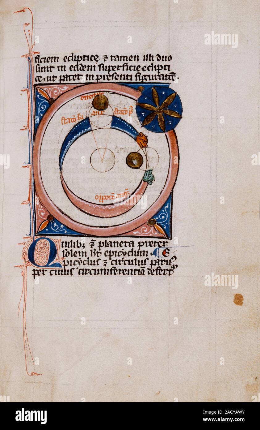 Medieval depiction of the Solar System. 1230 extract from De sphaera ...