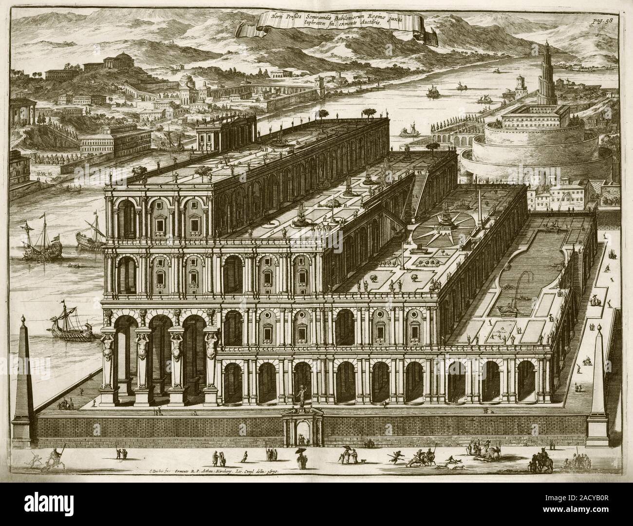 Babylon. 1670 artwork by the Dutch engraver Coenraet Decker, showing ...