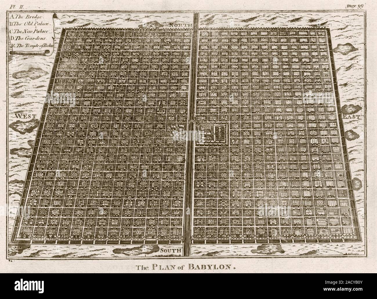 Babylon. Historical artwork showing the layout of the city of Babylon ...