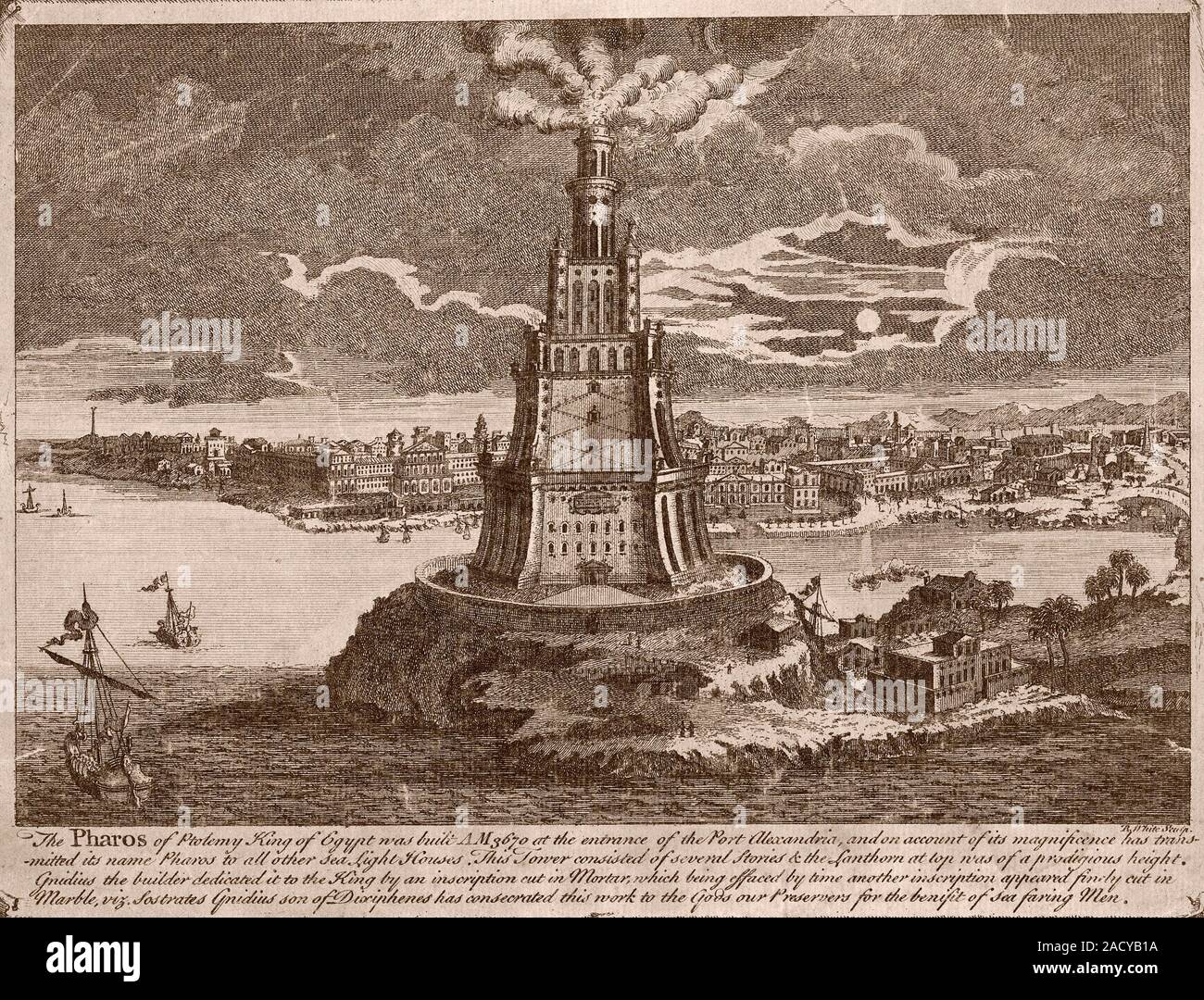 Lighthouse of Alexandria. Historical artwork showing the Lighthouse of ...