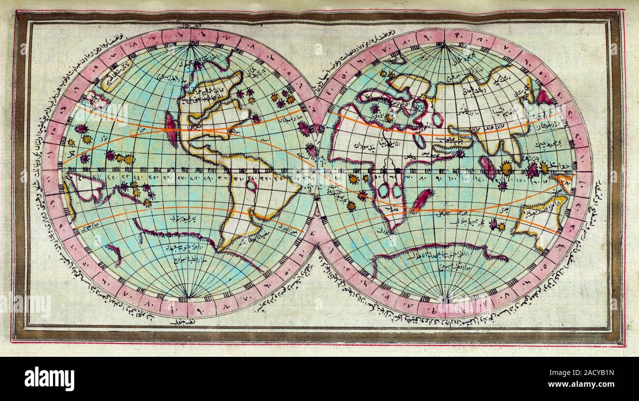 Historical astronomical chart. Historical map of the World showing the ...
