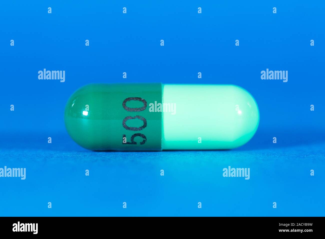 Cefalexin antibiotic drug. Capsule of the antibiotic drug cefalexin (CX ...