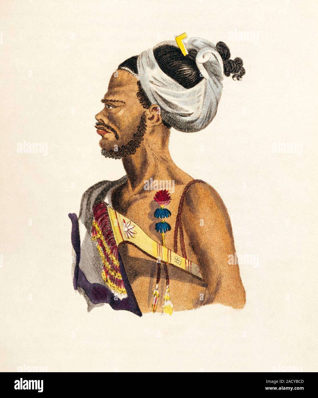 Malay man. Artwork of a native of the Solomon Islands used to ...