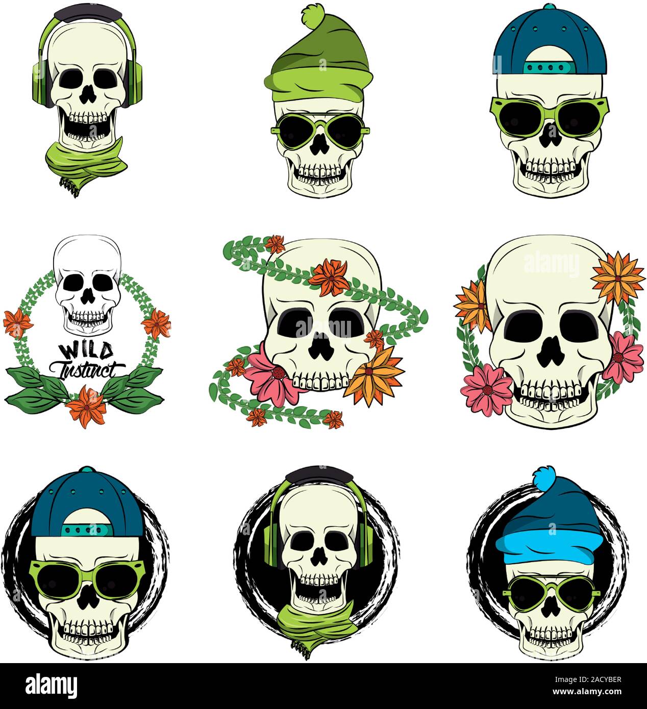 Collection of human skulls Stock Vector Images - Alamy