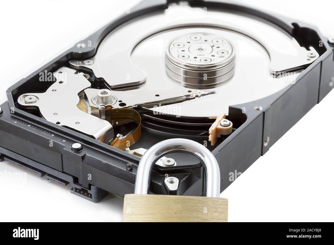 Open computer hard drive with padlock Stock Photo - Alamy