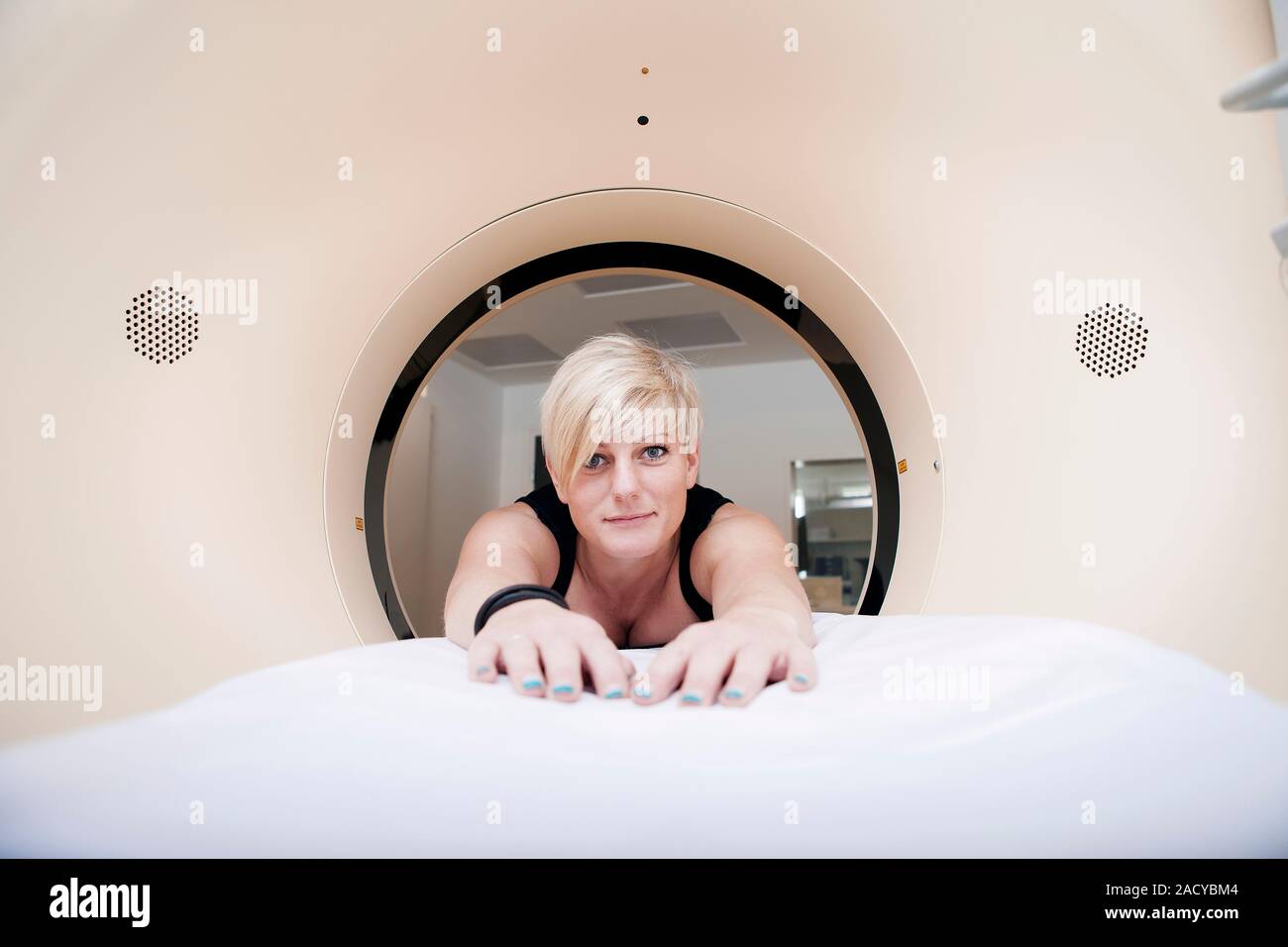 A patient in a CT scanner. Also known as CAT (computed axial tomography ...