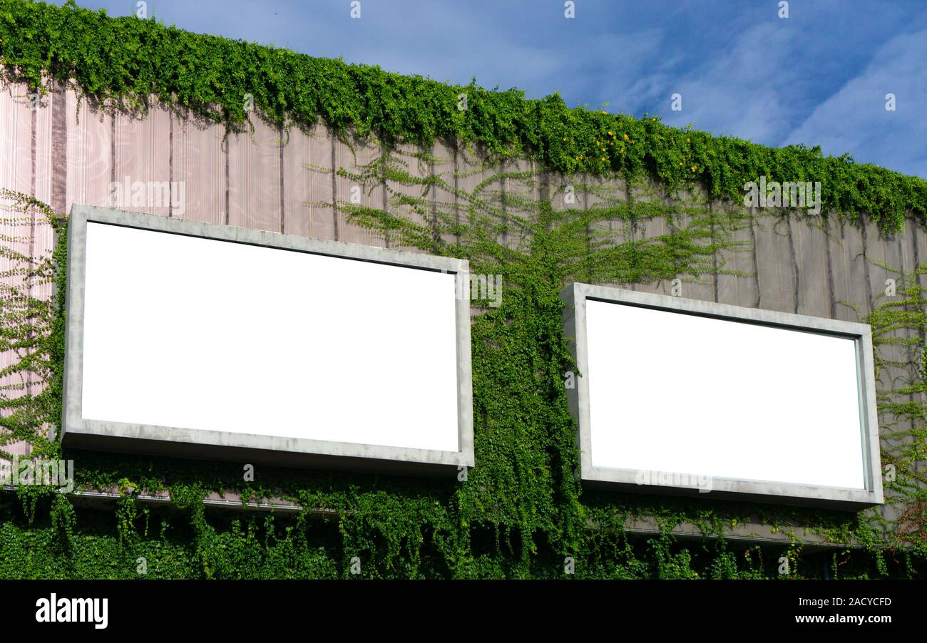 White billboard on spring summer green leaves background Stock Photo ...