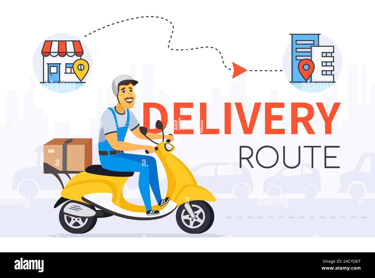 Delivery route - colorful vector cartoon character illustration Stock ...