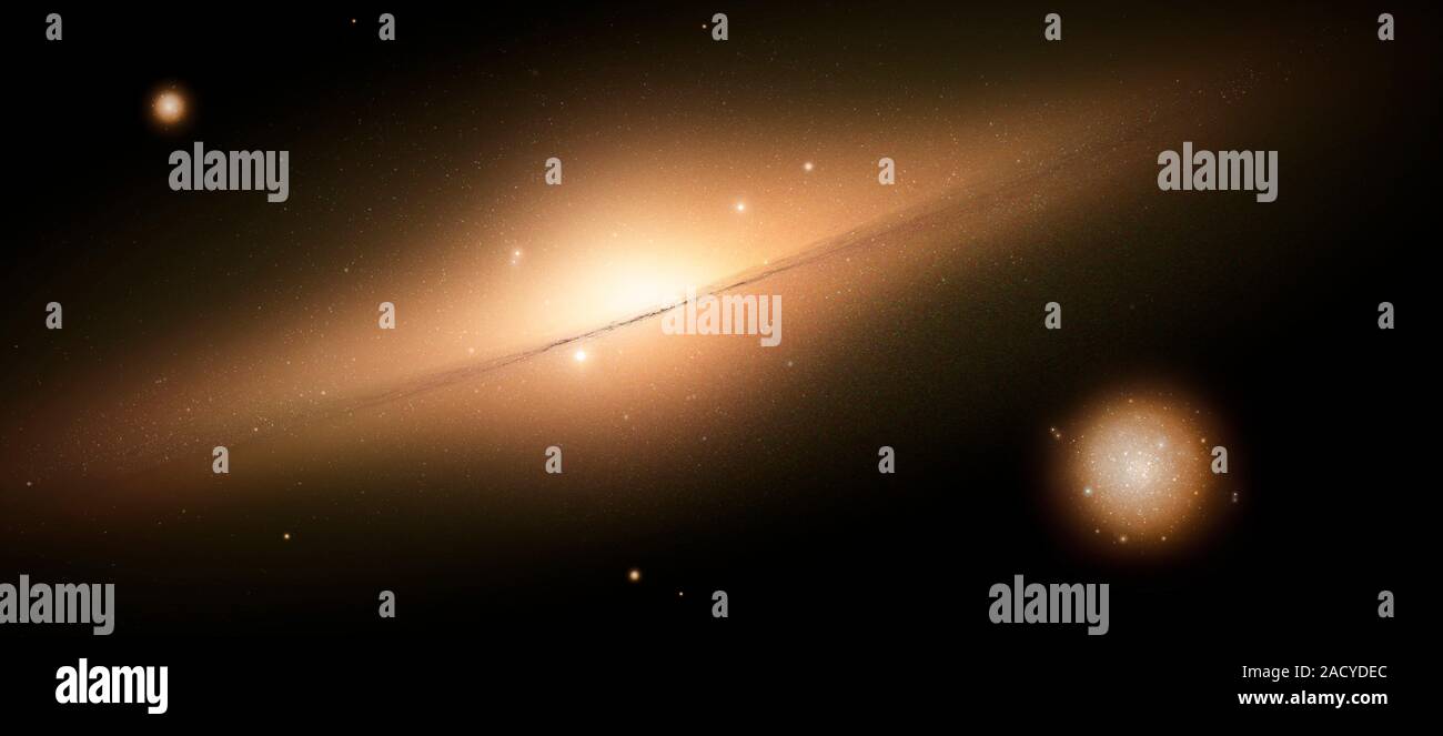 Artwork of a lenticular galaxy. This type of galaxy is intermediate ...