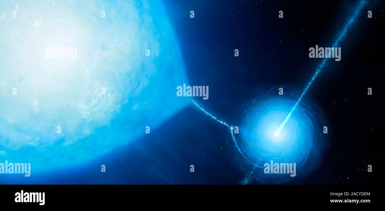 Artist's impression of a microquasar x-ray binary. These binary star ...