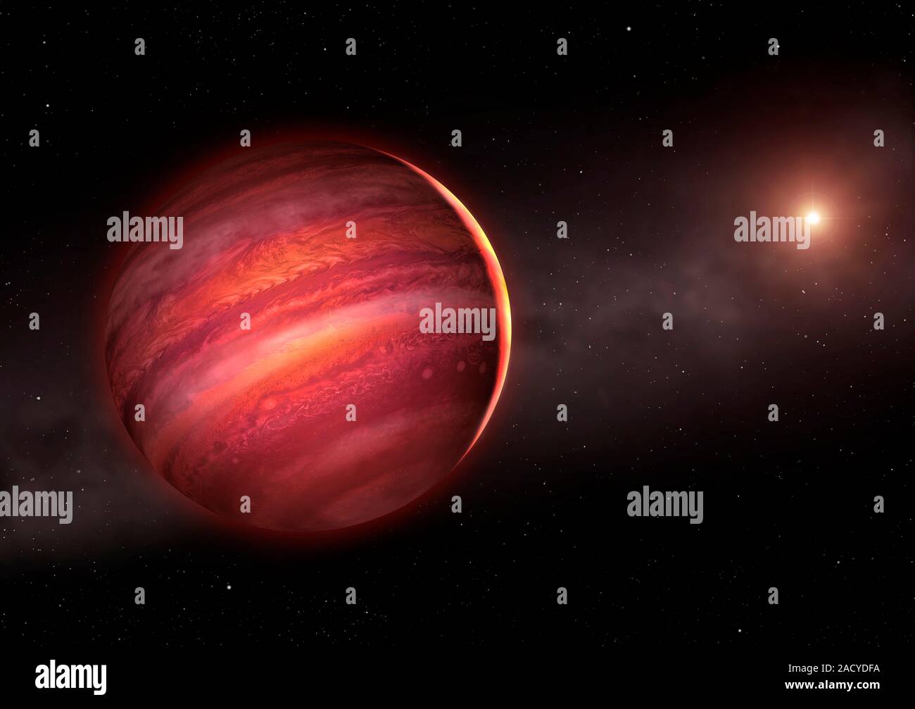 Artwork of a brown dwarf orbiting a nearby star (lright). A brown dwarf ...