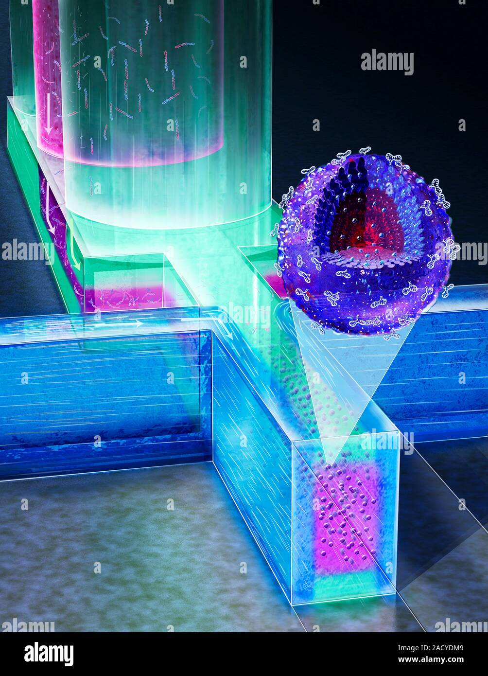 Nanoparticles self-assembly device. Conceptual computer illustration ...