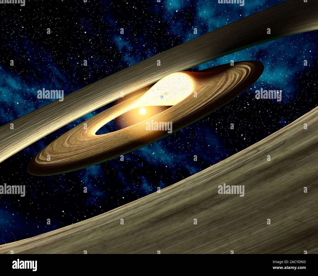 Planet forming disk distortion. Computer illustration of a lump of ...