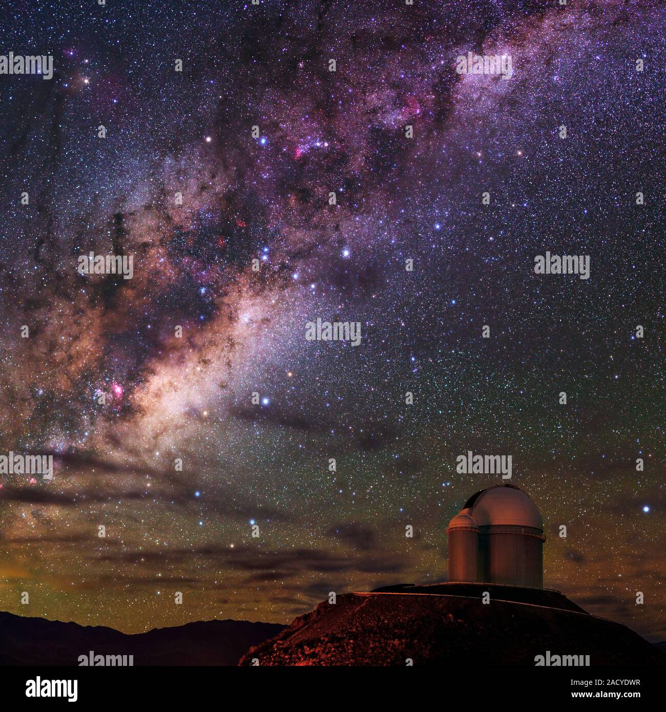 Milky Way over La Silla observatory. View of the Milky Way over the 3.6 ...