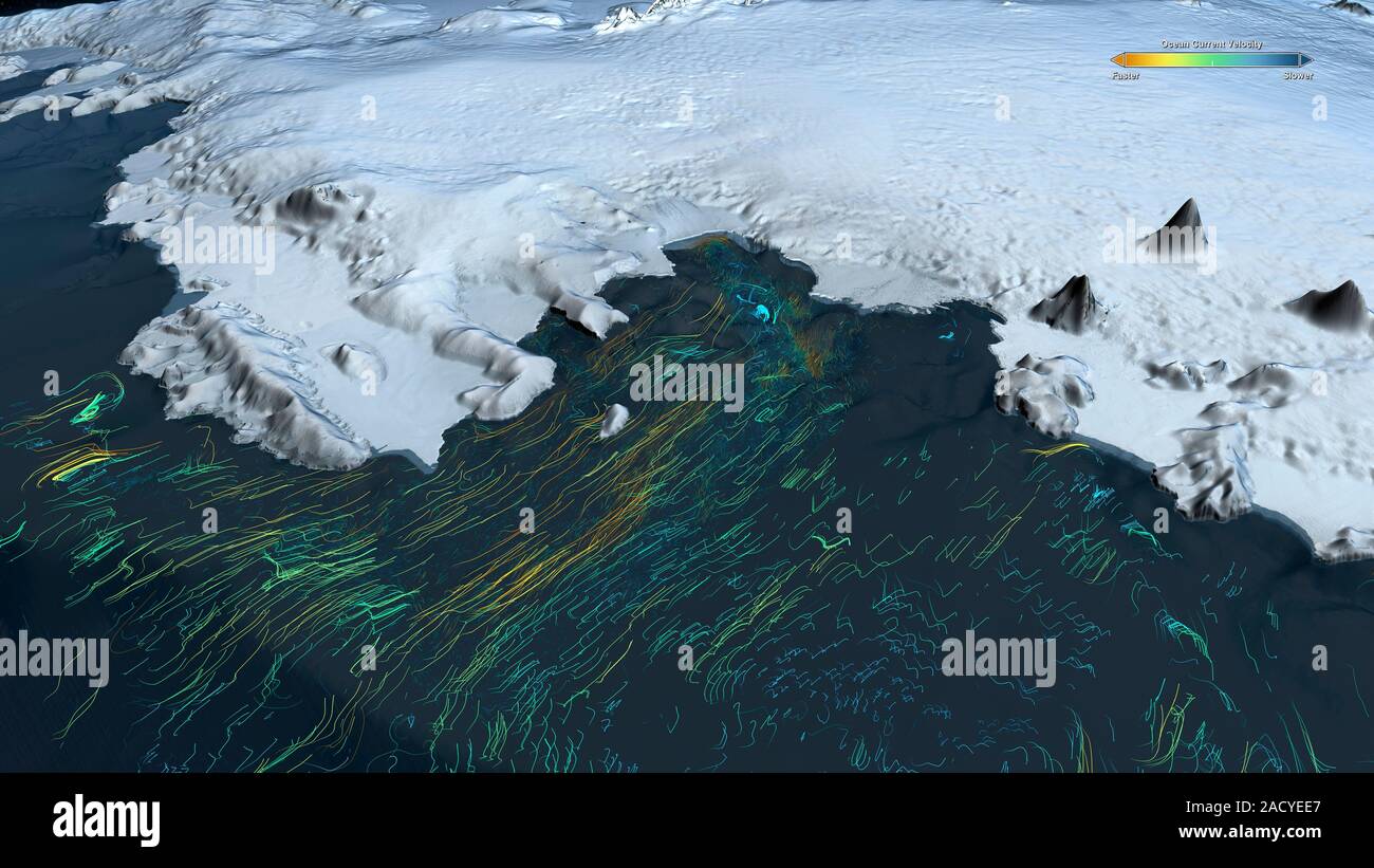 Ice shelf ocean currents, Antarctica. Model of the flow of ocean ...