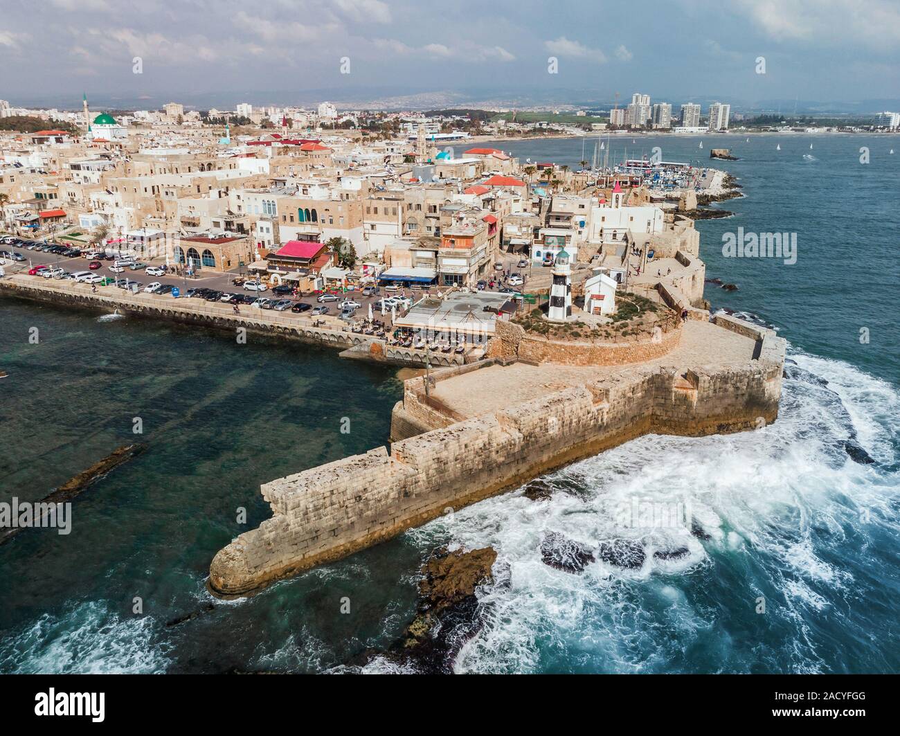 View of fortress walls Ancient city of Akko (Acre) on the Mediterranean ...