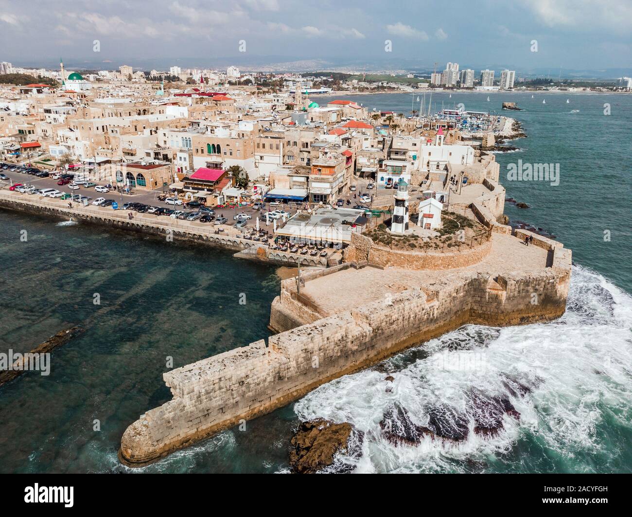 View of fortress walls Ancient city of Akko (Acre) on the Mediterranean ...