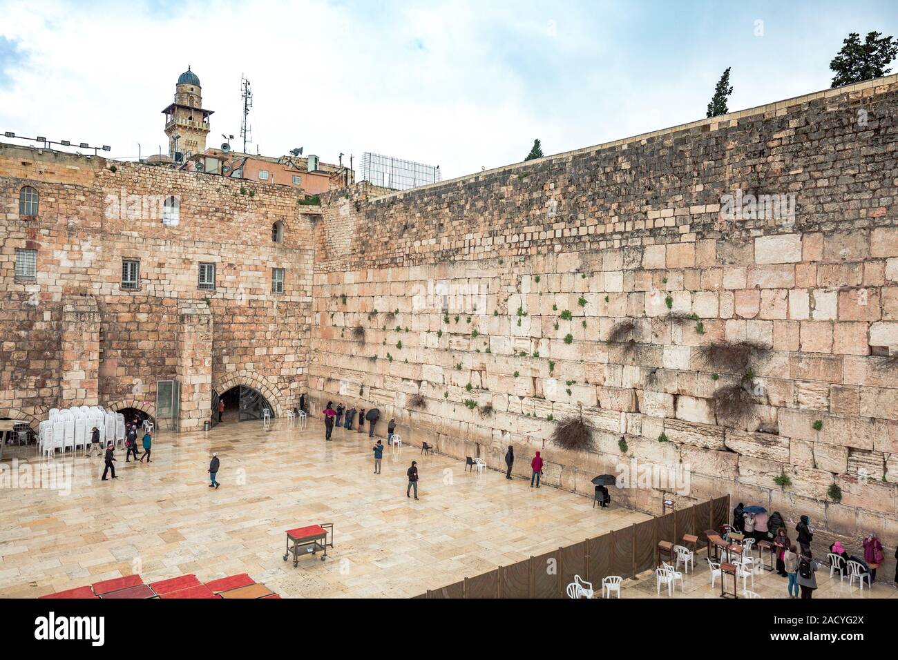 View to the western wall and The Tower of David in the Old city ...