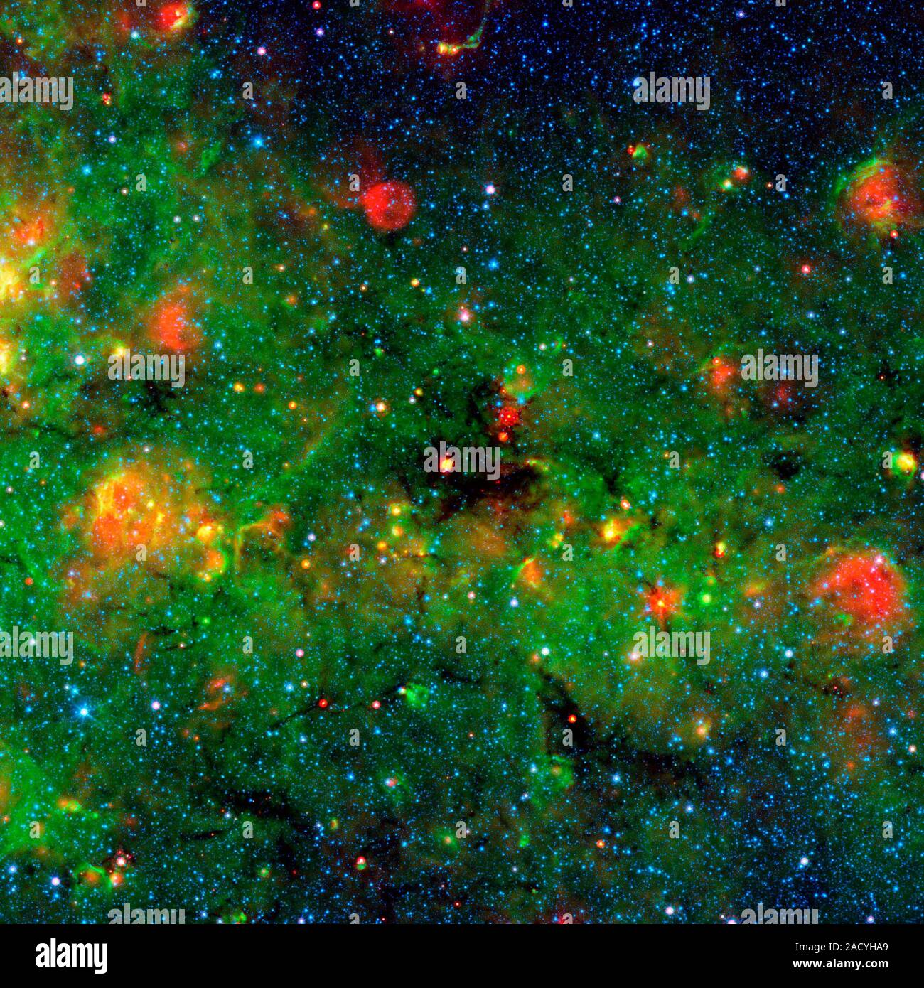 Dense dust in galactic plane, infrared image. The clouds of dust (black ...