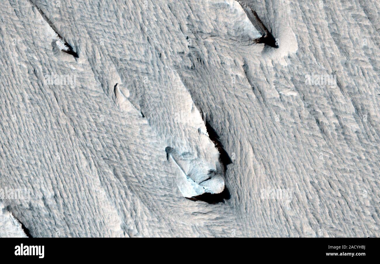 Yardangs on Mars, satellite image. Yardangs are streamlined hills that ...