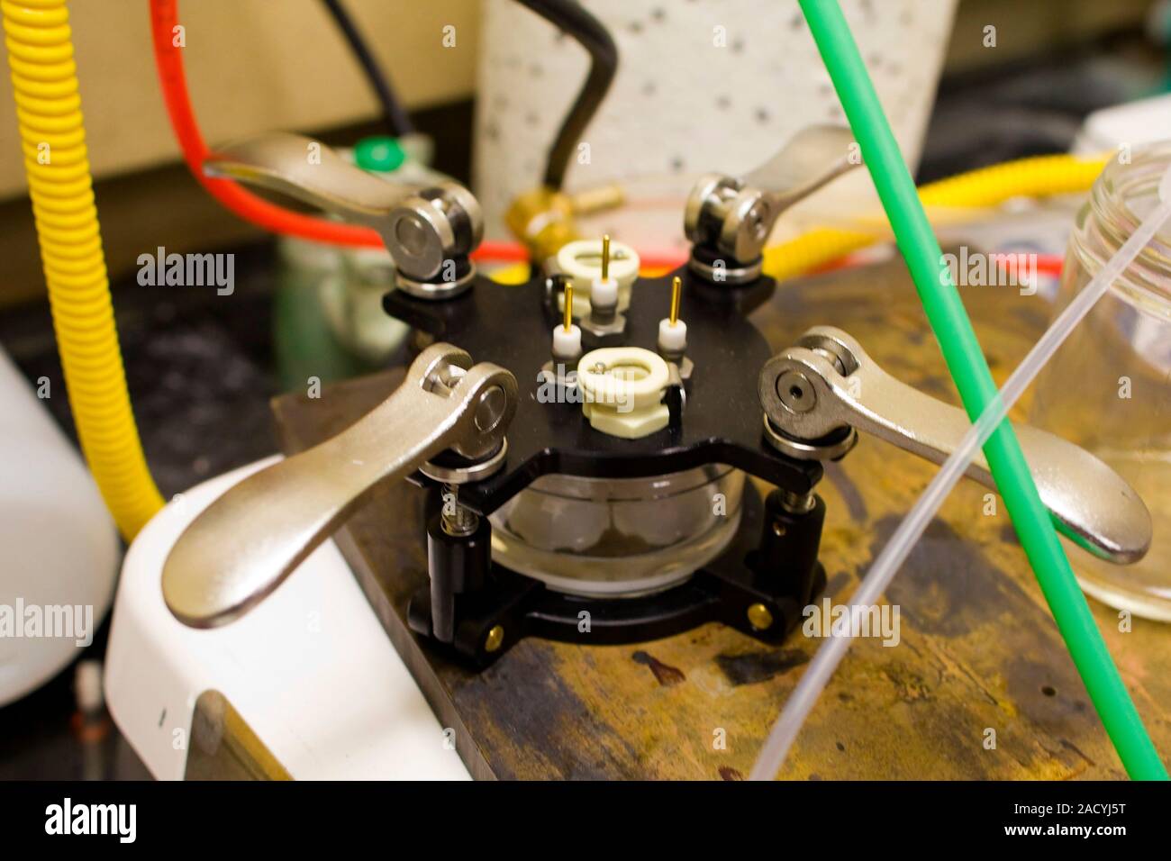 Battery 500 project, IBM research. Electrochemical test cell being used ...