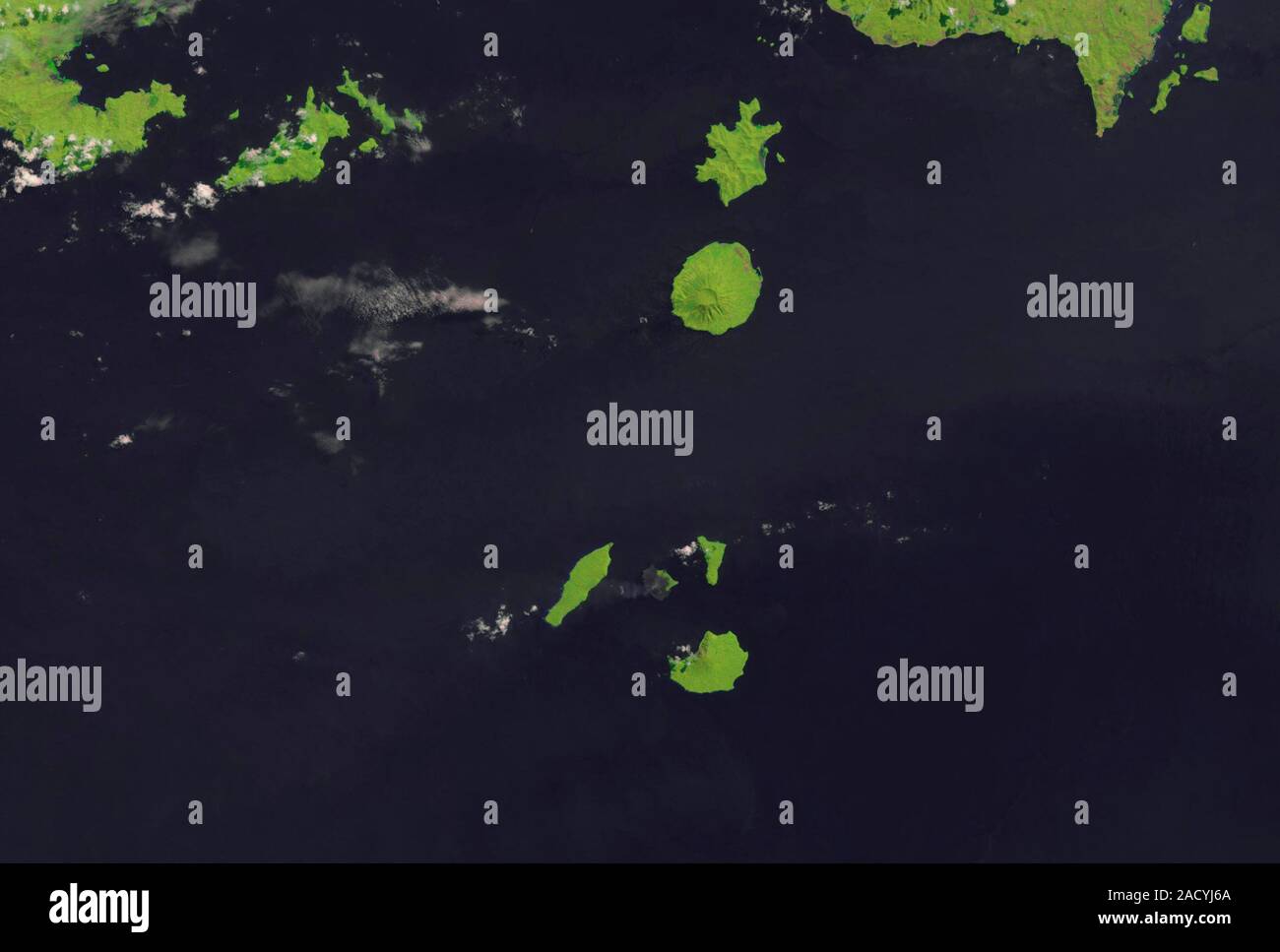 Krakatau. Landsat 8 satellite image of Krakatau volcano (bottommost ...