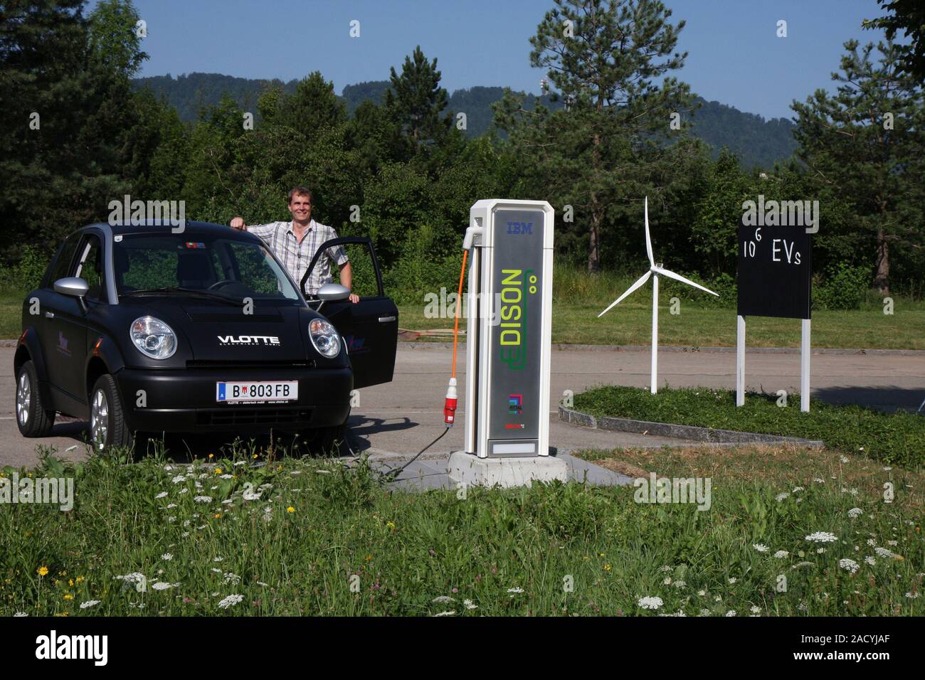 Electric car and charger, IBM research. IBM scientist Dieter Gantenbein ...