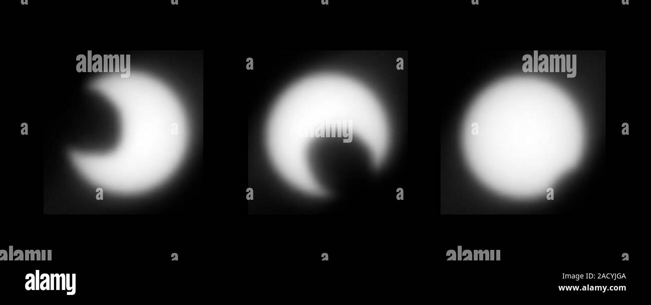 Transit of Phobos across the Sun. Sequence of images showing the ...