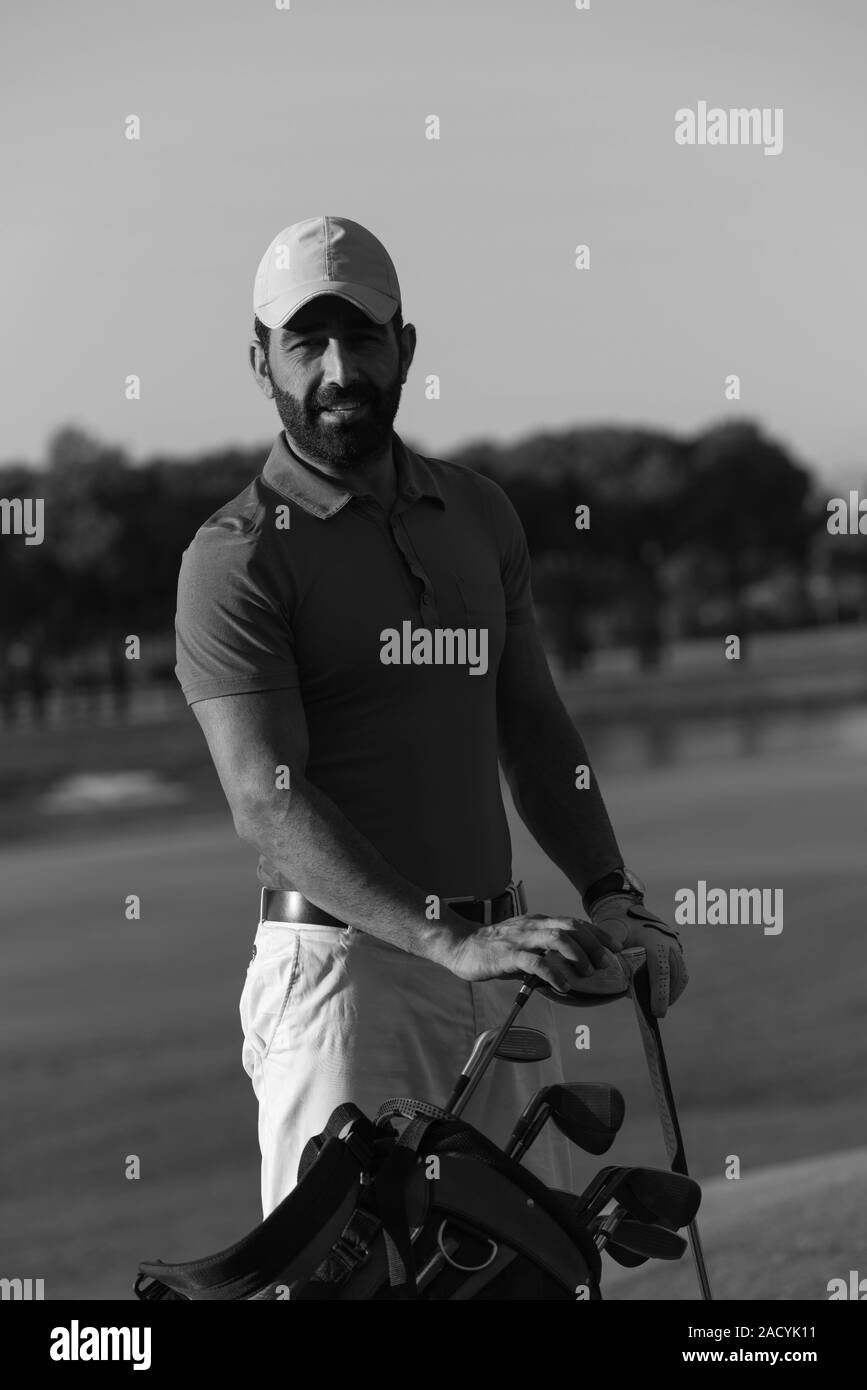 Happy male golfer golf Black and White Stock Photos & Images - Alamy