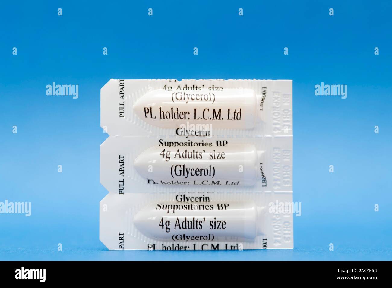 Glycerol suppositories. Package suppository tablets of glycerol, used ...