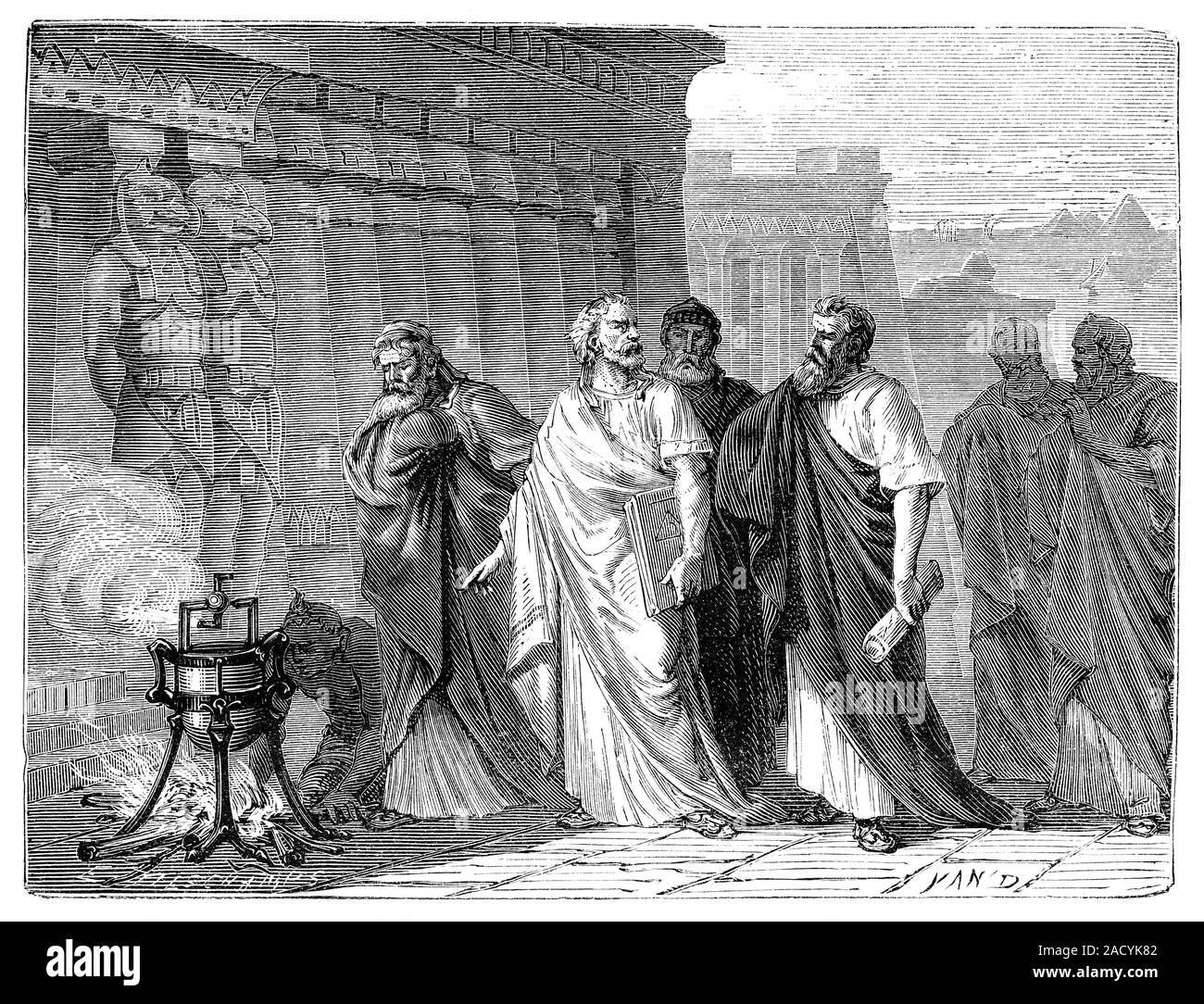 Hero of Alexandria's steam engine. Illustration of 1st century AD ...