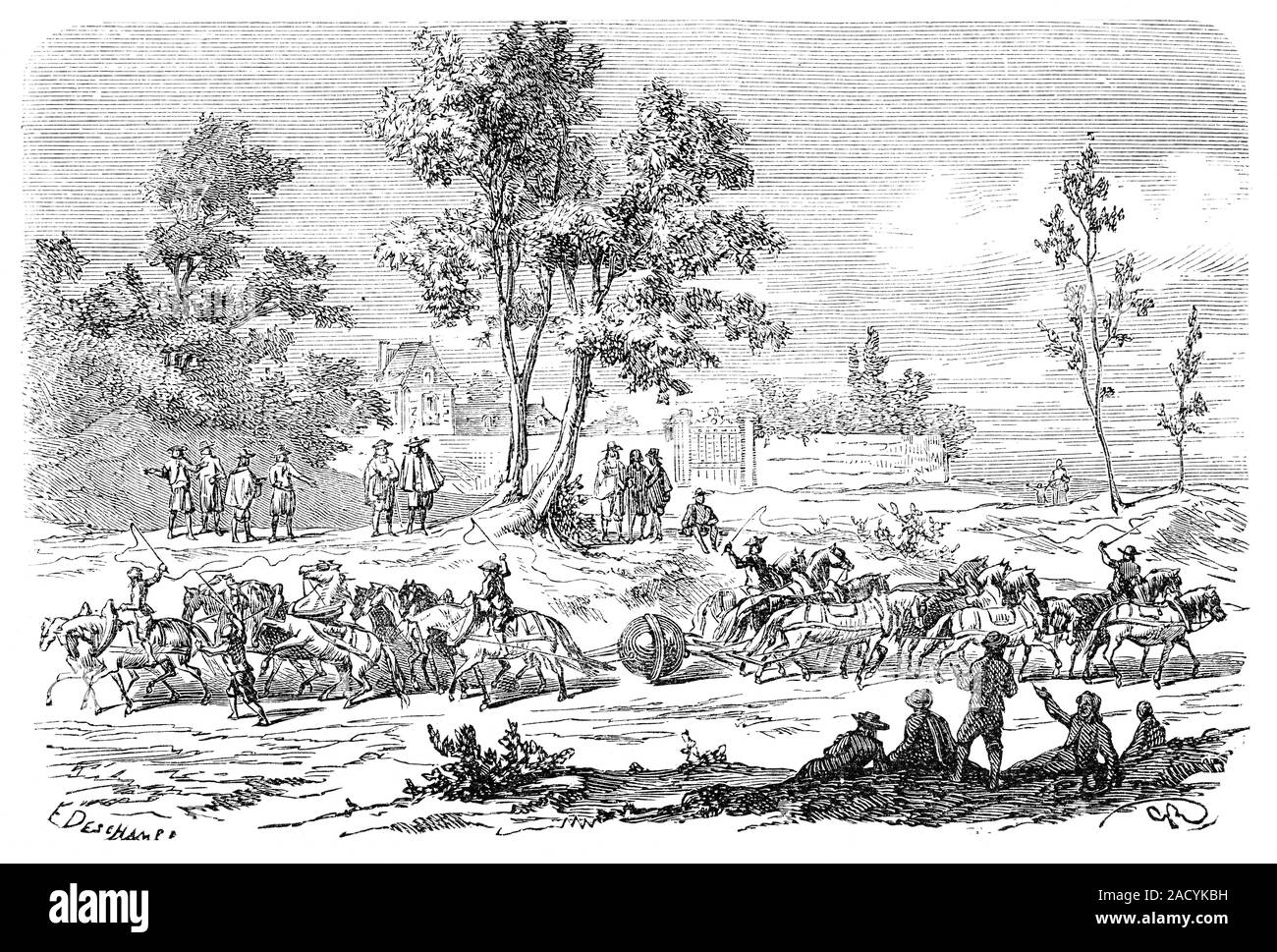 Magdeburg vacuum experiment. Illustration of the experiment carried out ...