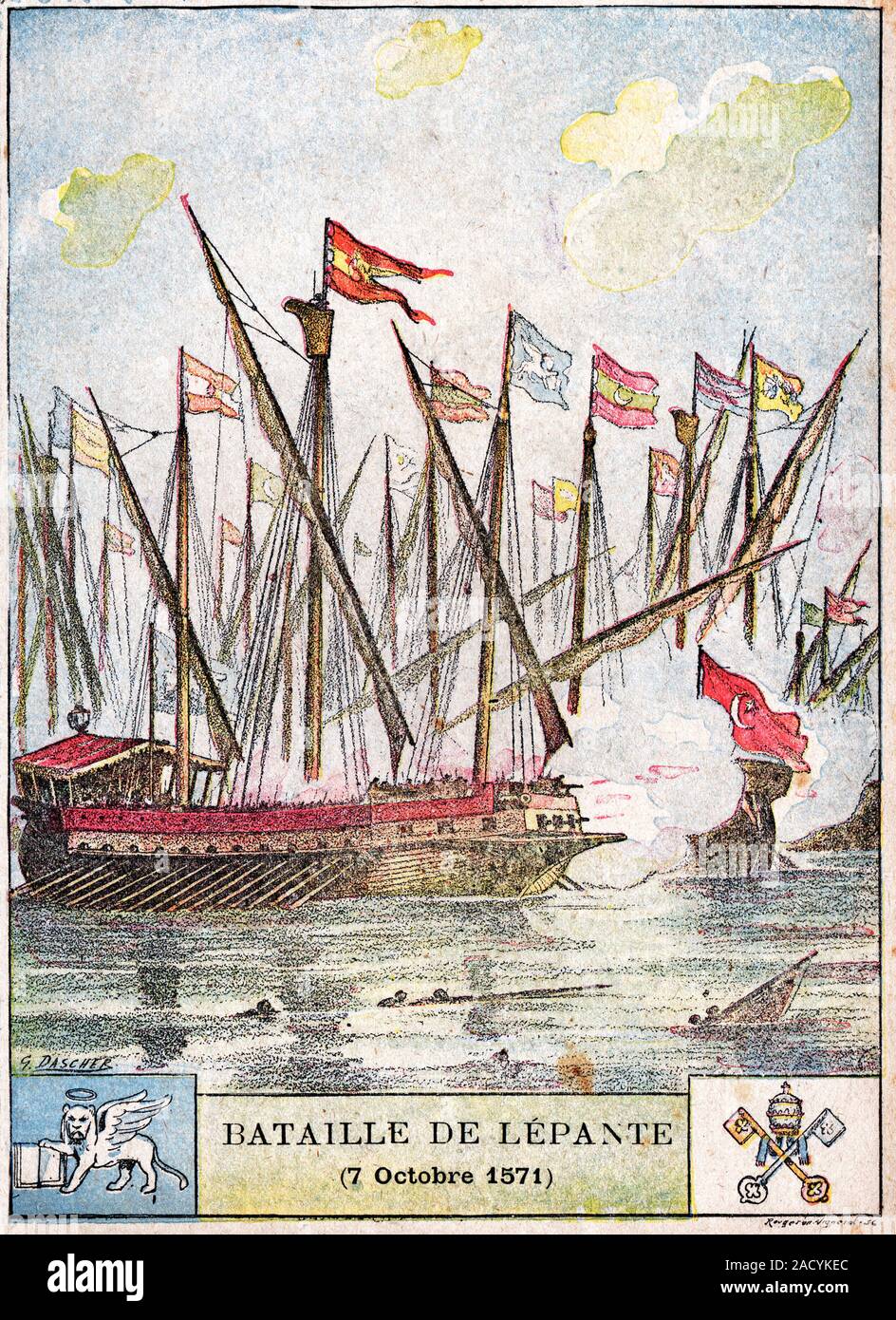 Battle of Lepanto, historical illustration. The Battle of Lepanto was a ...