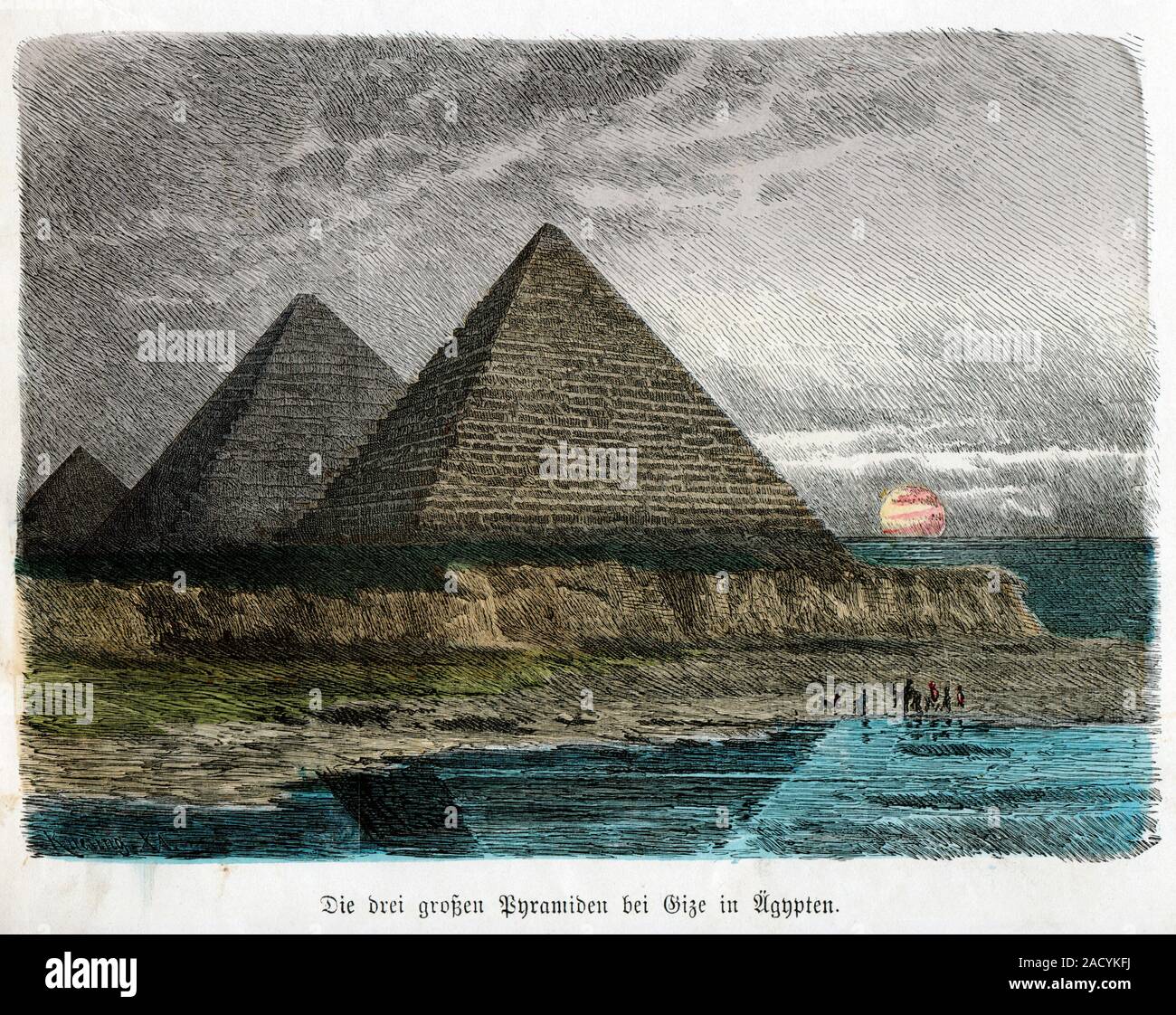 Pyramids of Giza. Historical illustration of the Pyramids of Giza at ...