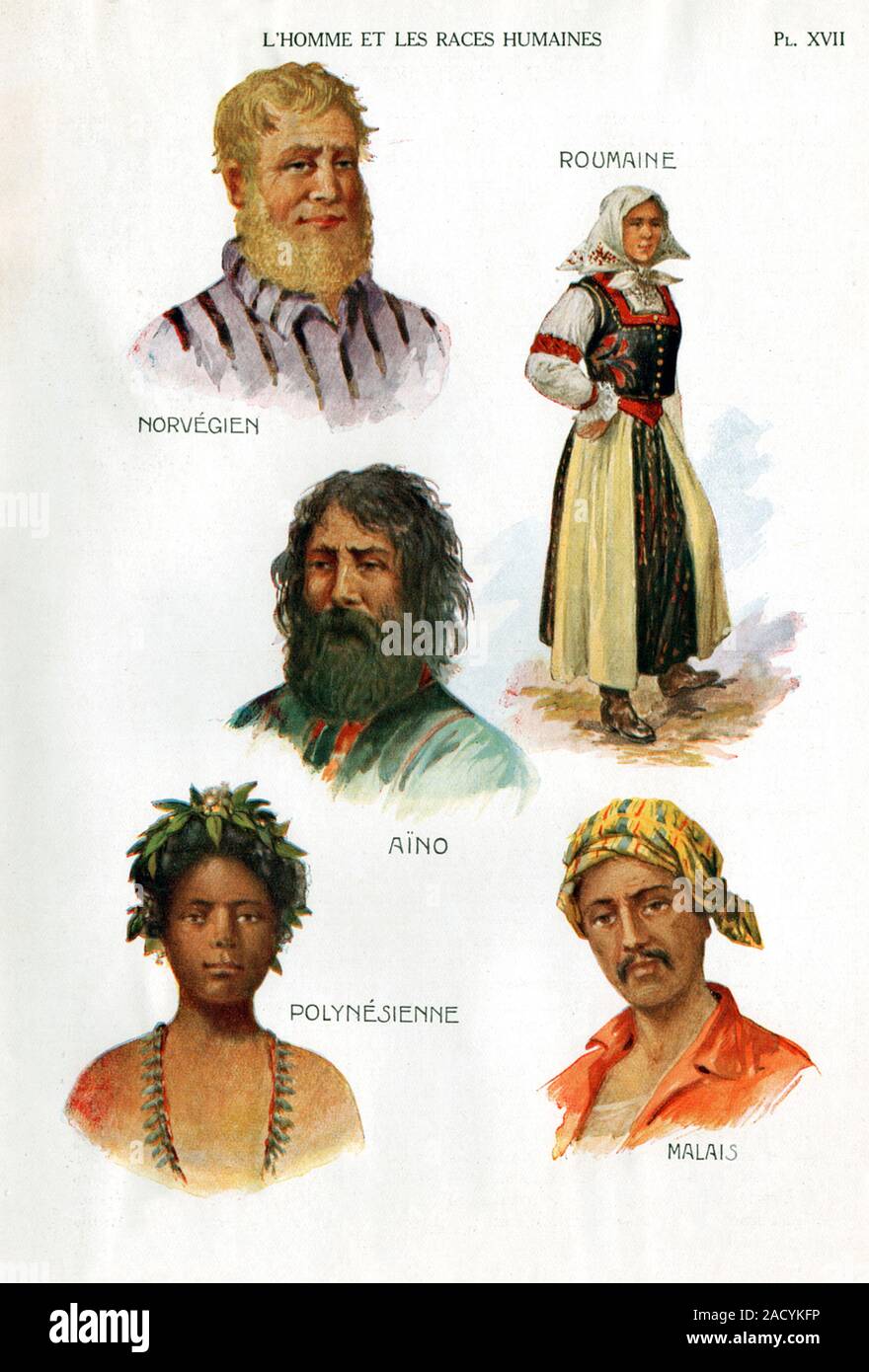 Ethnic groups. Historical illustration designed to show the difference ...