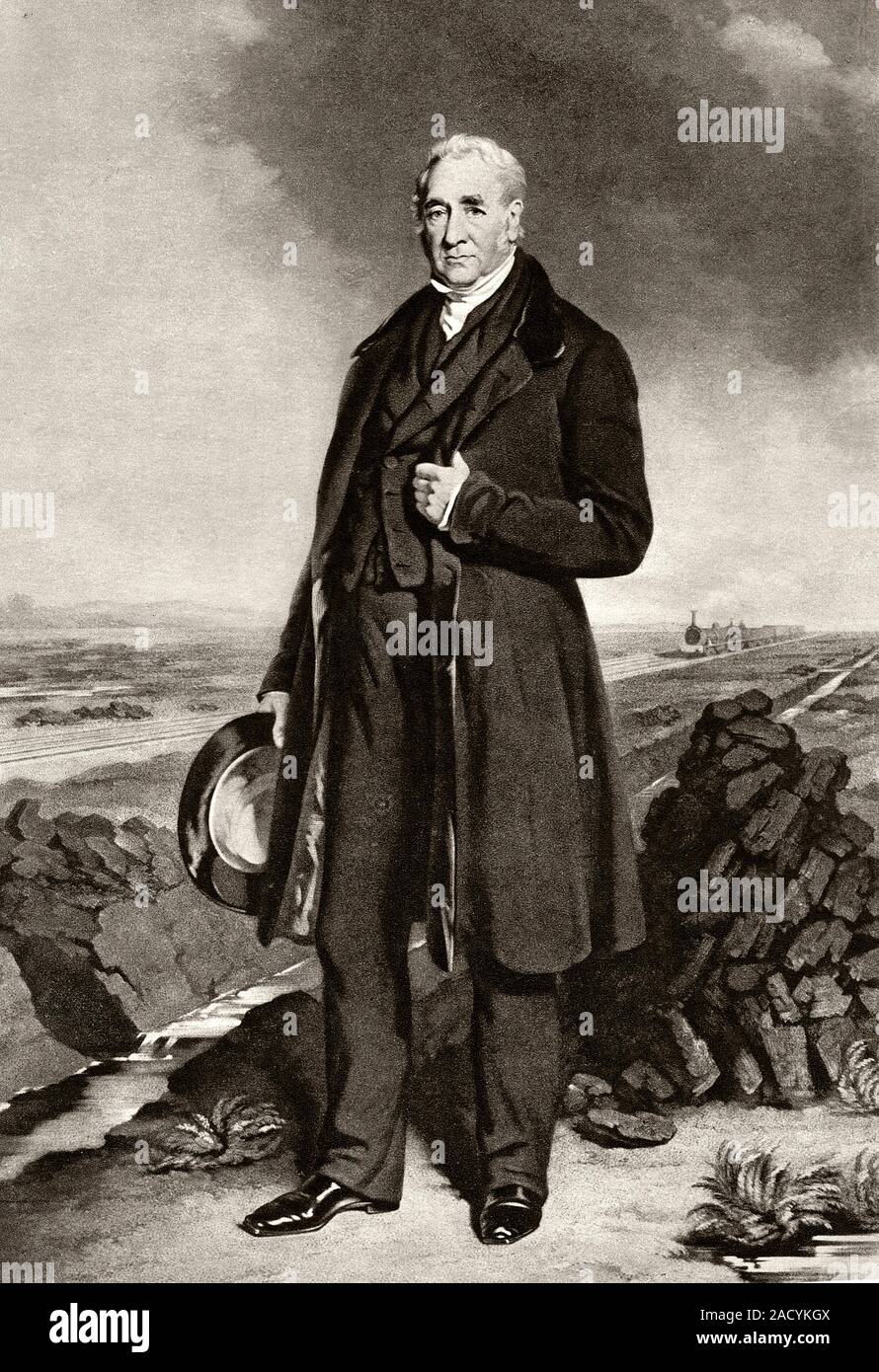 George Stephenson, 1847 engraving by John Seymour Lucas, of the British ...