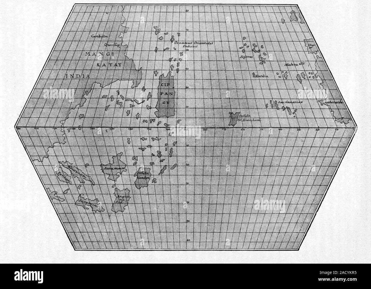 Toscanelli's map. 19th Century German copy of the 15th Century map of ...