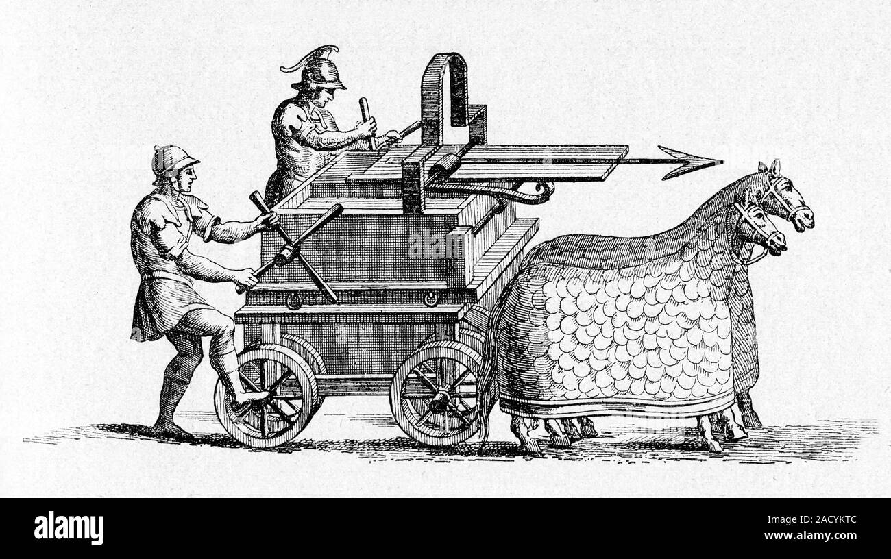 Roman crossbow. Historical engraving of Roman soldiers with a crossbow ...