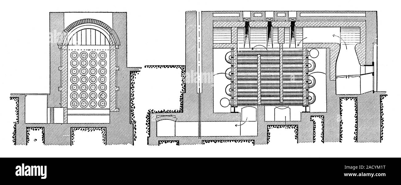 Schwoerer superheater, 19th century. Illustration of a superheater, a ...