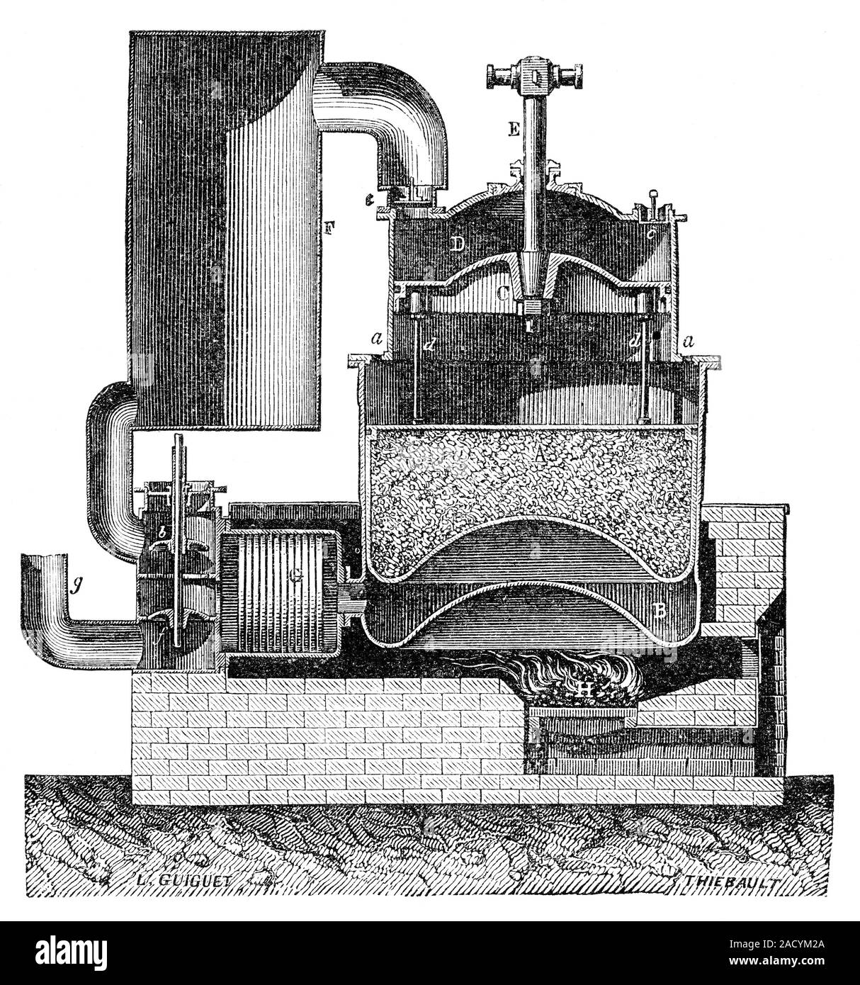 Ericsson hot air engine, 19th century. Illustration of a hot air engine ...