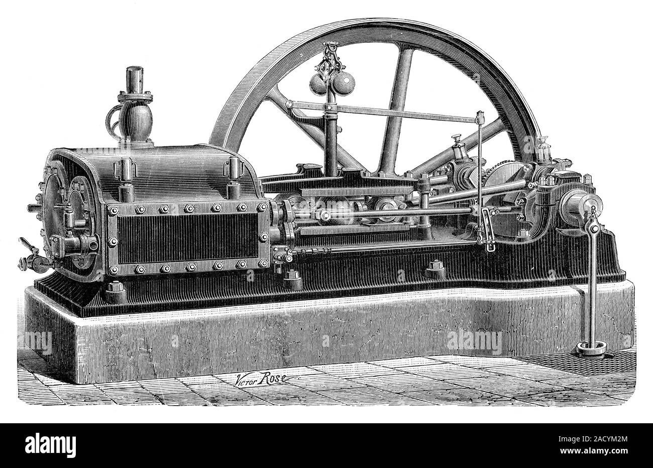 Steam engine, 19th century. Illustration of a steam engine using Sulzer ...