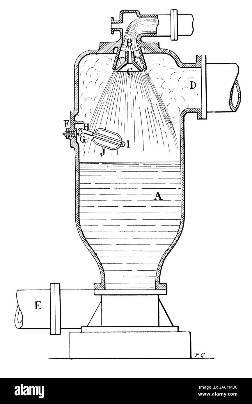 Dujardin steam engine, 19th century. Illustration of a sectioned view ...