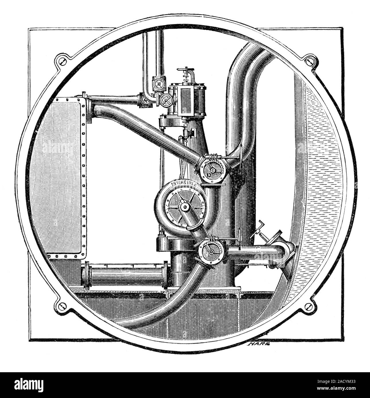 Steam engine pump, 19th century. Illustration of a circulation pump ...